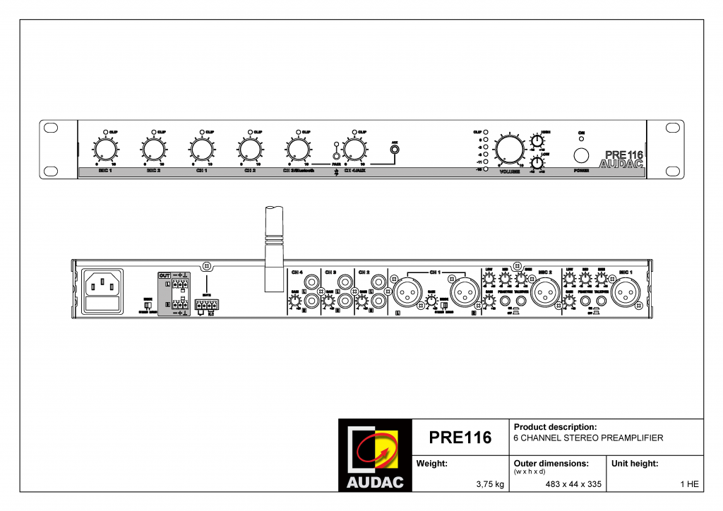 Audac PRE116 6 Channel stereo preamplifier - Doneo
