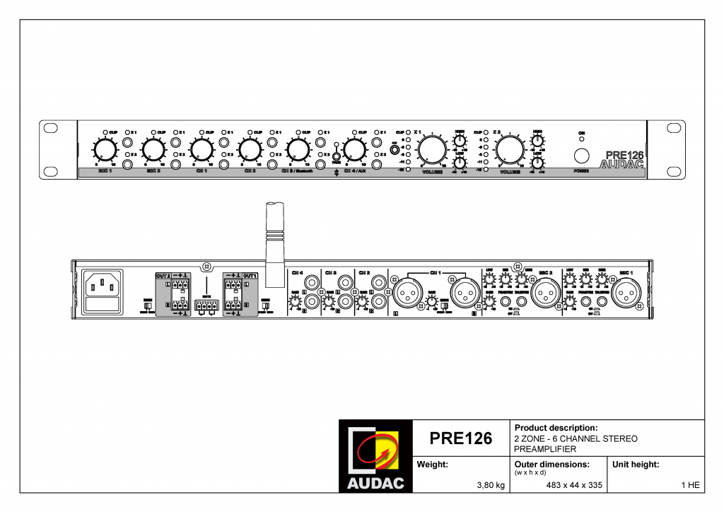 Audac PRE126 2 zone 6 channel preaplifier - Doneo