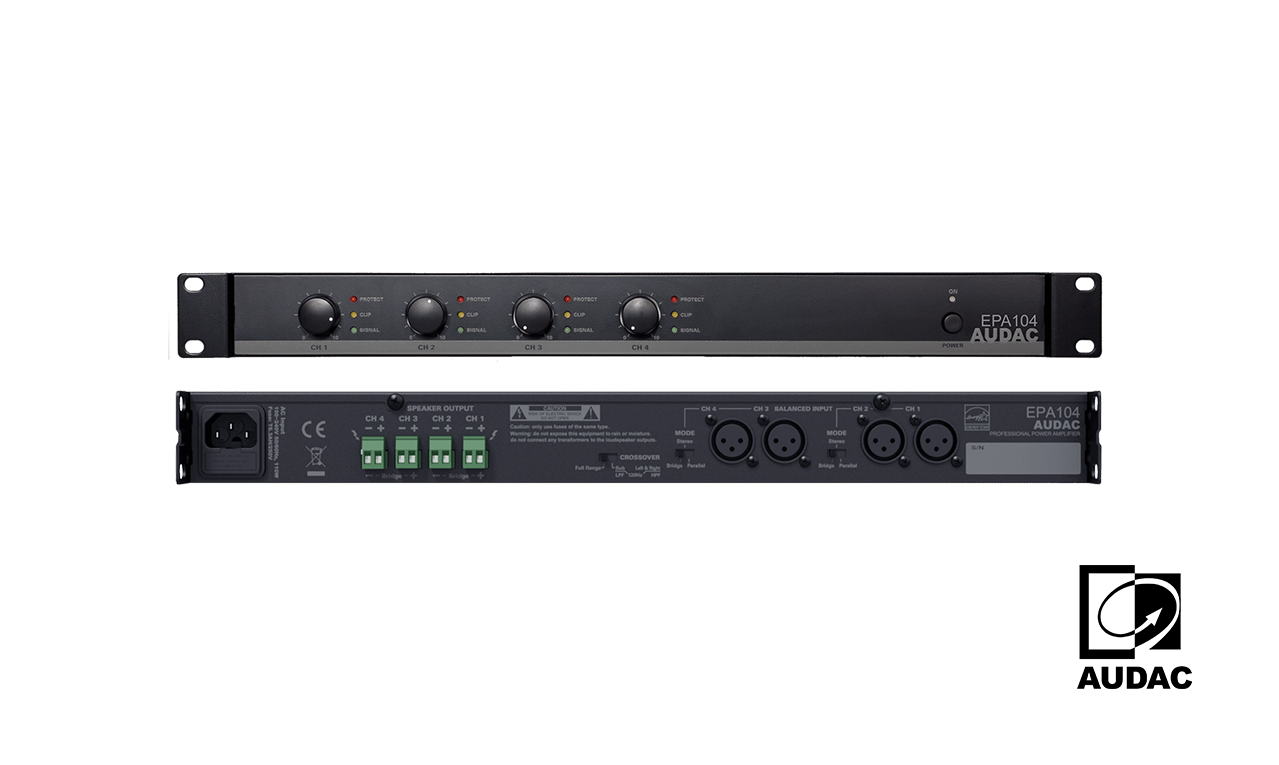 Audac EPA104 - Quad Amp - 4 x 100W, with Crossover - Doneo